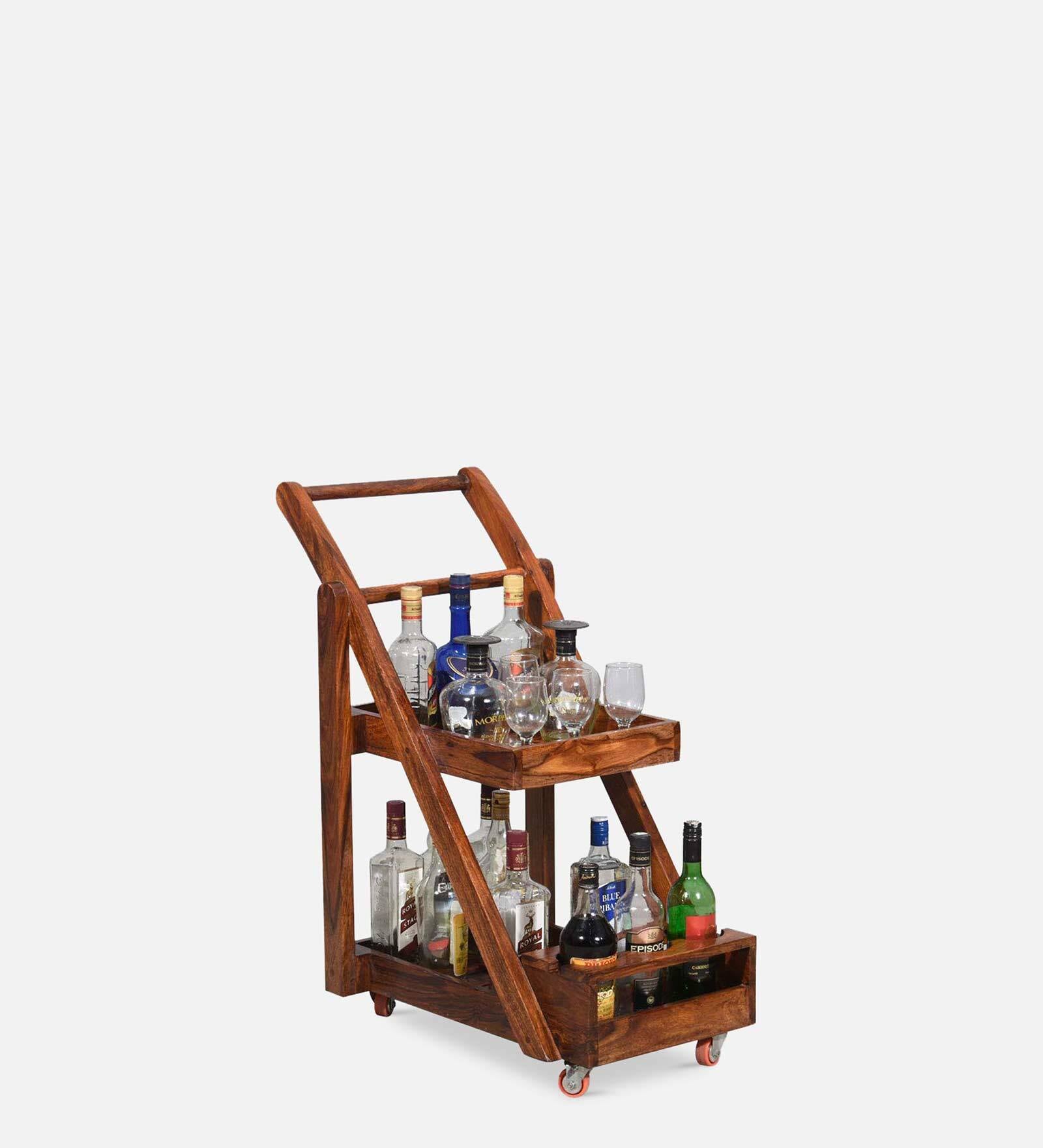 Buy Bar Trolley in Honey Colour by Craftatoz Online - Bar Trolleys ...
