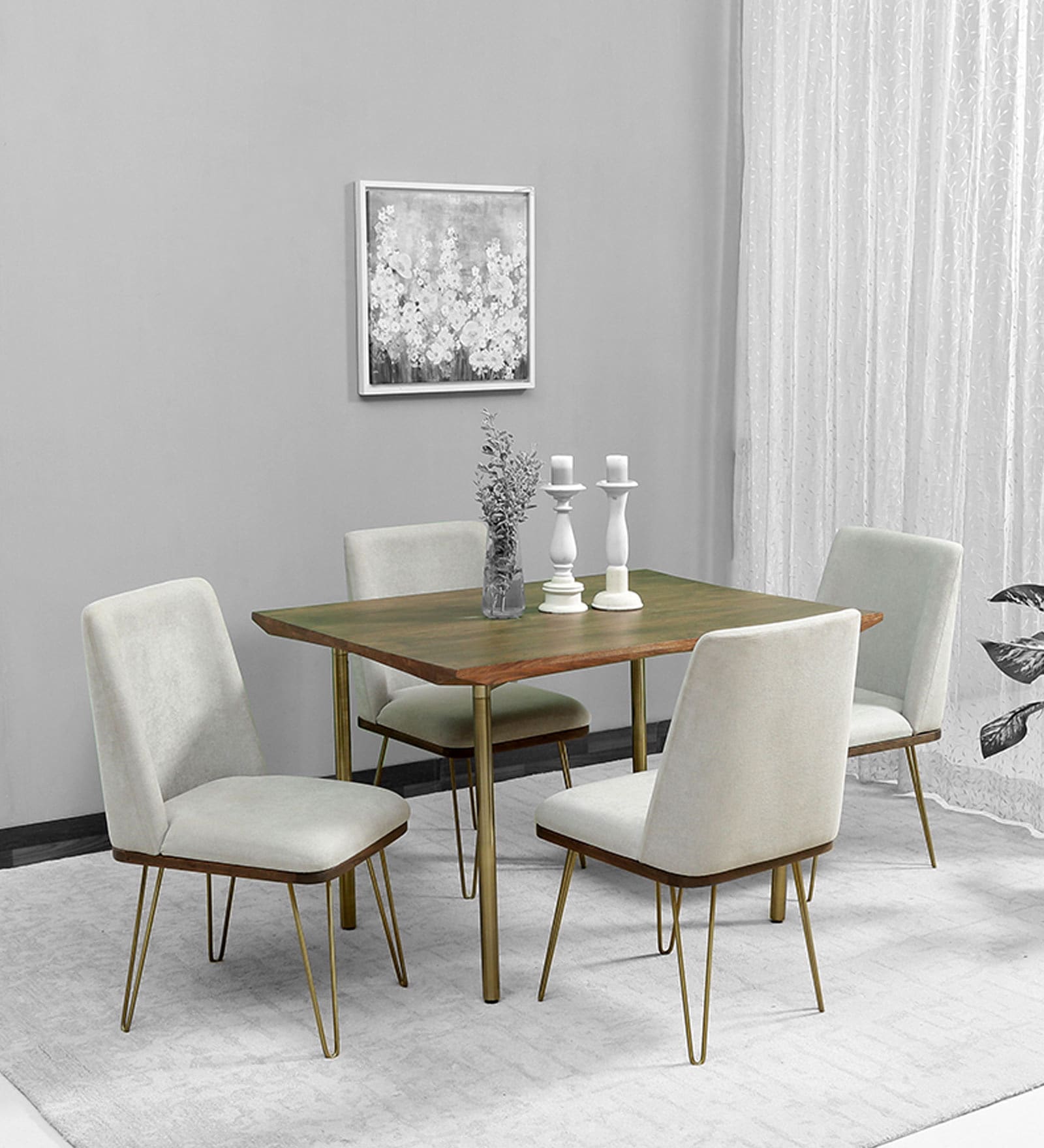 Buy Barcelona Solid Wood 4 Seater Dining Set in American Walnut Finish ...