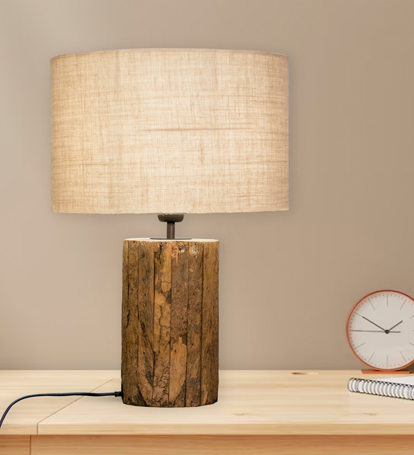 Buy Bark Wood Table Lamp with Natural Jute Shade at 56% OFF by Ujjala ...