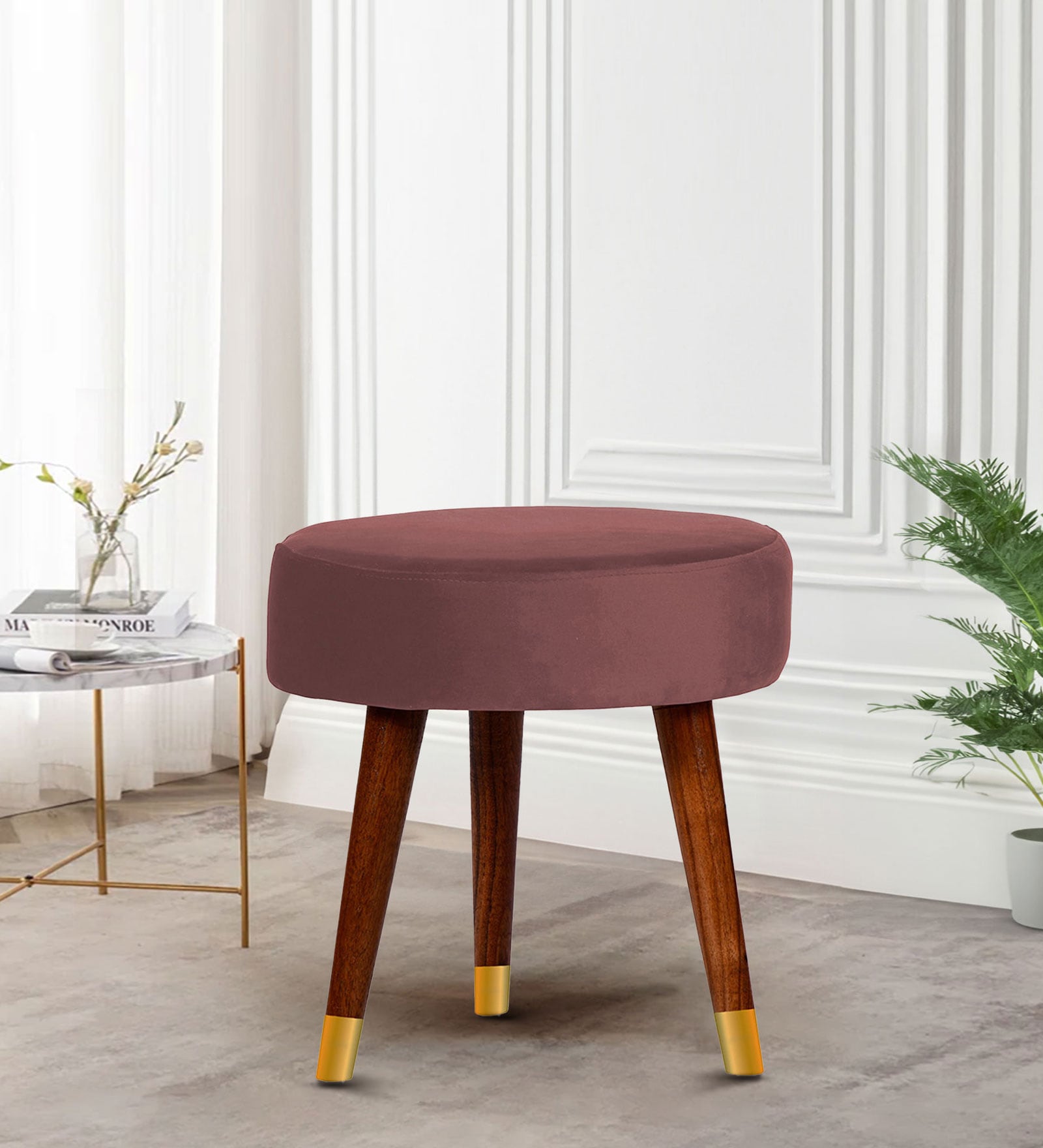 Buy Basal Velvet Seating Stool In Rose Colour by NestRoots | Pepperfry