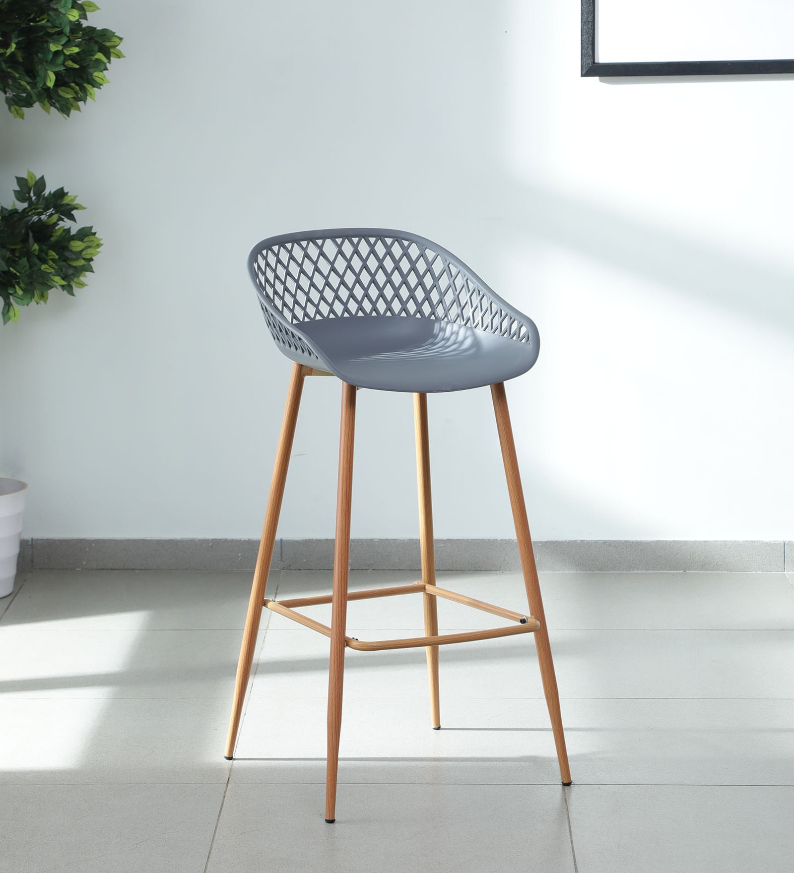 Buy Basket Bar Stool In Grey Colour at 13% OFF by Decorative | Pepperfry