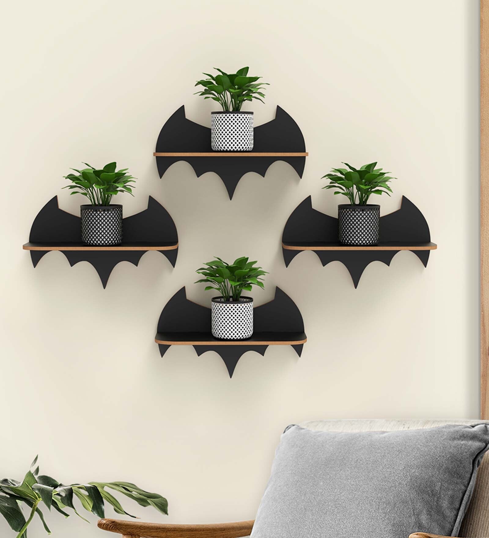 Buy Batman Shape Set of 4 Black Engineered Wood Wall Shelf at 24% OFF ...