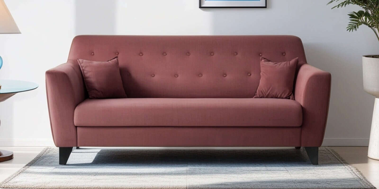 Buy Bali Velvet 3 Seater Sofa In Berry Wine Colour at 30% OFF by Trevi ...