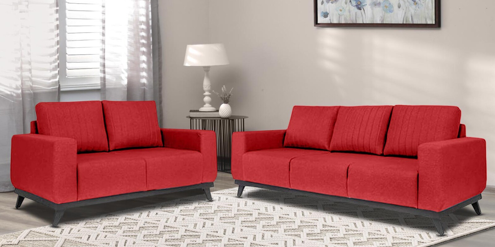Buy Barcelona Fabric Sofa Set In Red Colour With 3+2 Combination at 15% ...