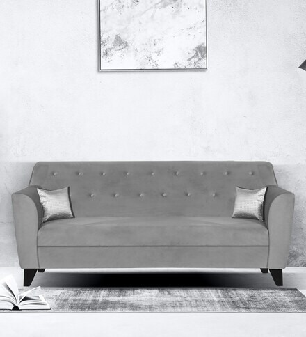 Buy Bali Velvet 1 Seater Sofa in Grey Colour by Trevi Furniture Online ...