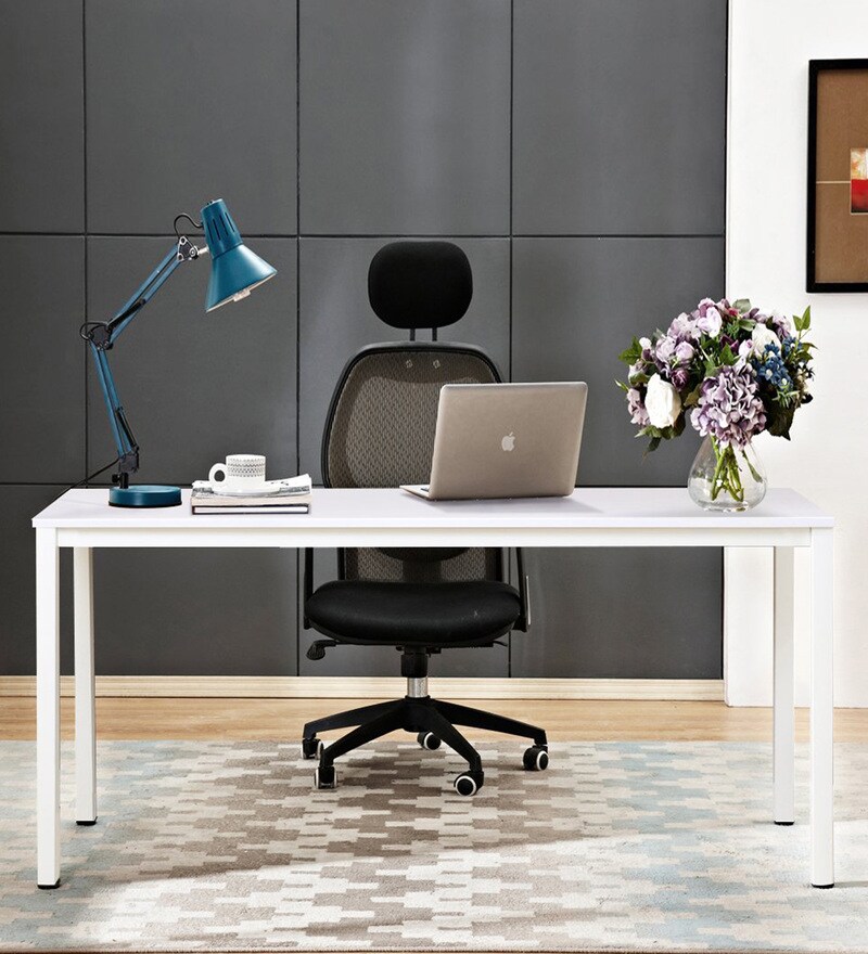 Buy Bale (Medium) Metal Writing Table in White Colour by Workspace by ...