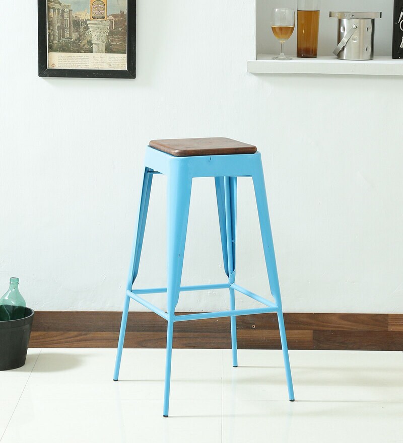 Buy Zoey Metal Bar Stool In Blue Colour By Bohemiana Online ...