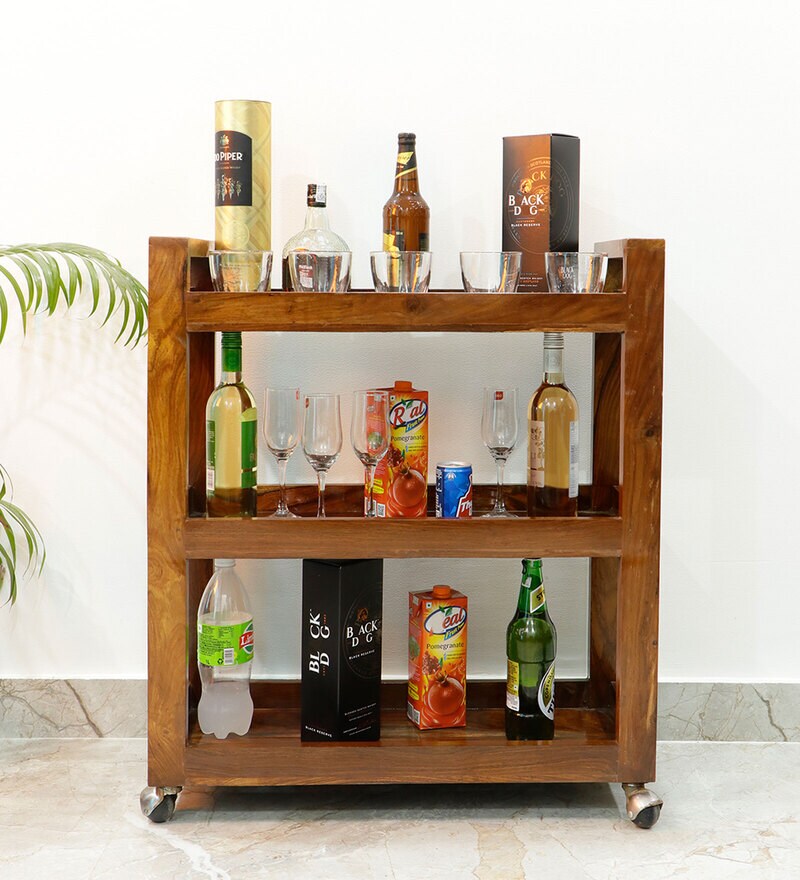Buy Barco Solid Wood Bar Trolley in Walnut Finish By Timberly Online ...
