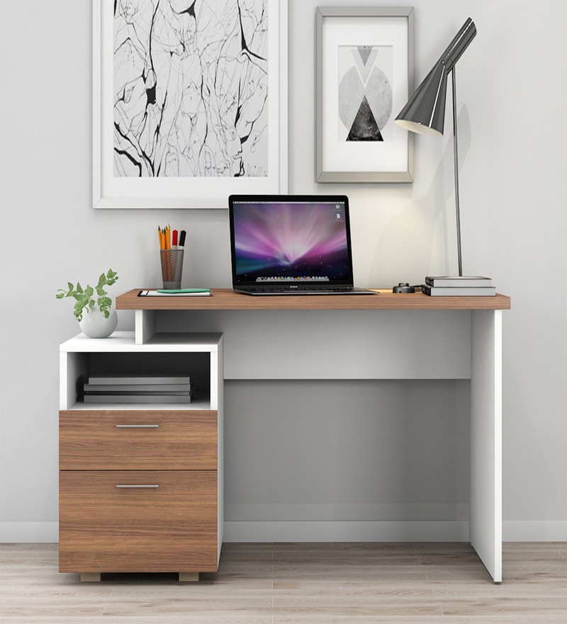 Buy Barkley Writing Table in Matte Frosty White & Walnut Brown Finish ...
