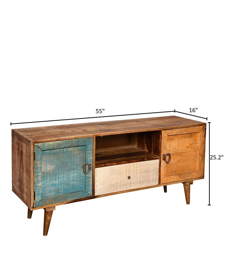 Buy Bayern Sheesham Wood TV Console for TVs in Rough Distress Finish ...