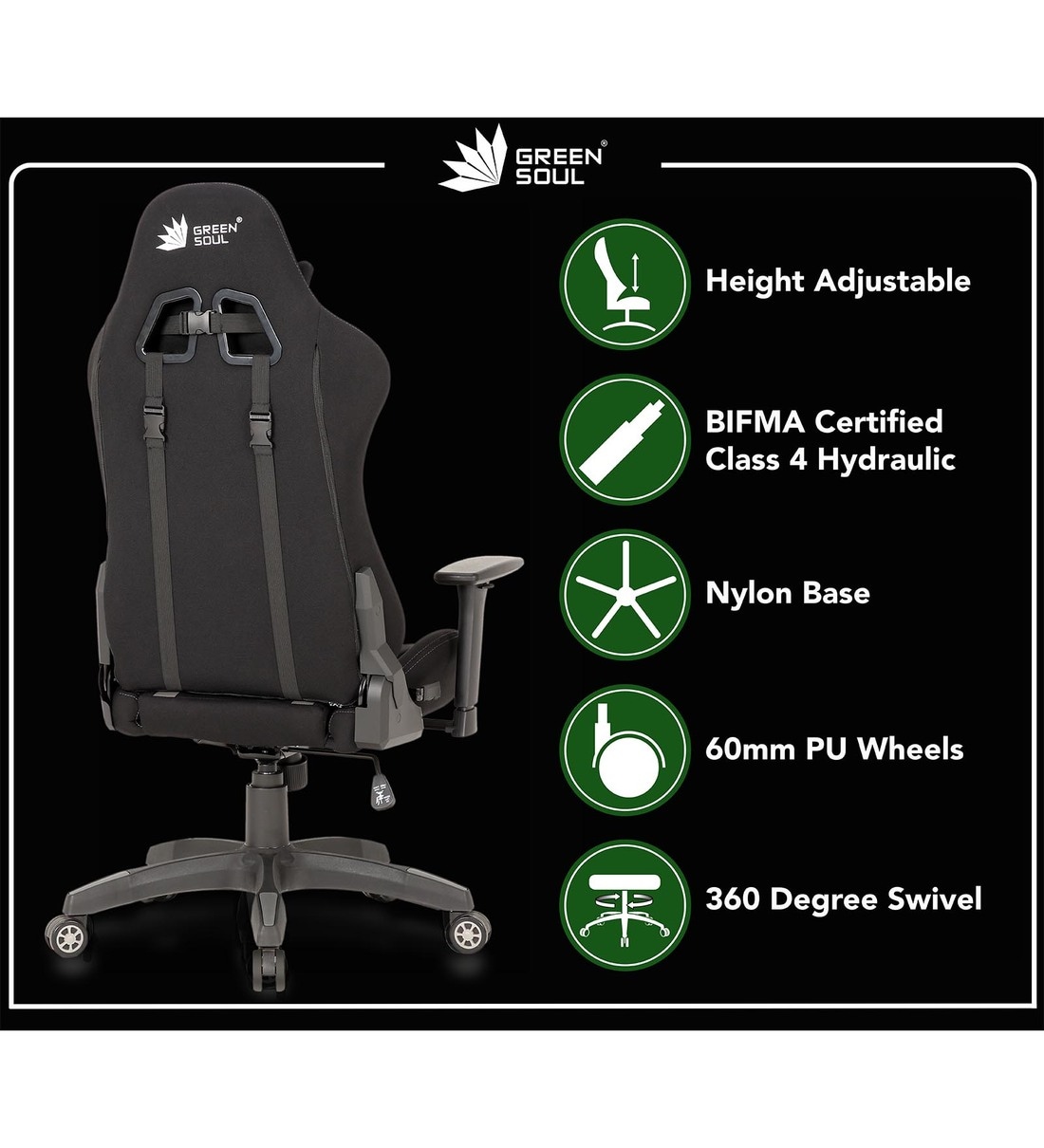Buy Beast Fabric Gaming Chair in Black & Grey Colour by Green Soul ...