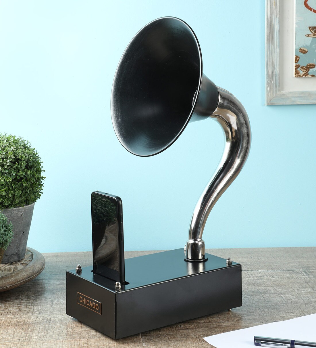 Buy Beautiful Black Silver Antique Mobile Gramophone by Anantaran ...