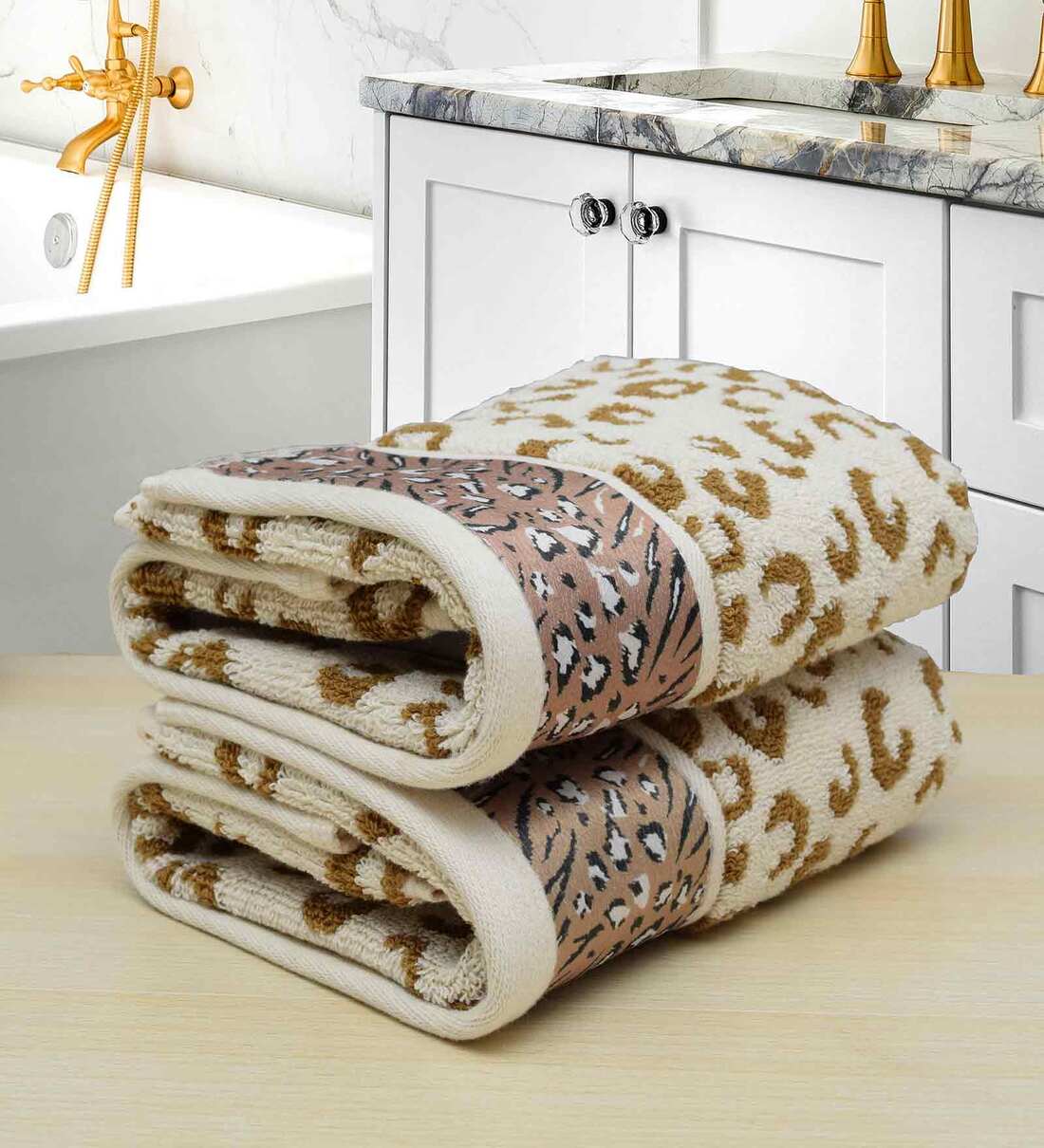 Buy Beige Patterned 560 GSM Cotton Hand Towels (Set of 2) by RANGOLI at ...