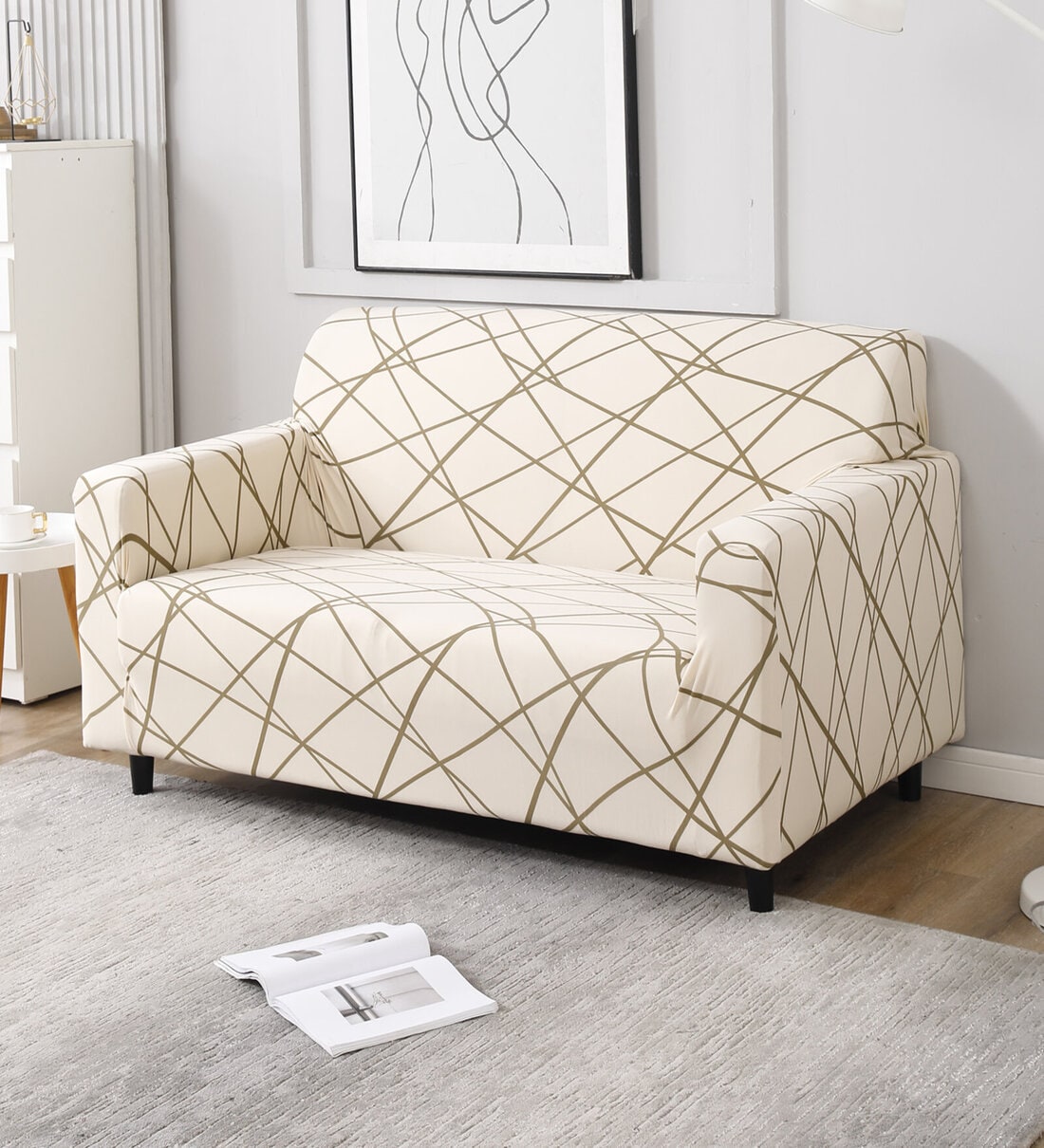 Buy Beige Abstract Polyester 2 Seater Sofa Cover at 3% OFF by HOKIPO ...