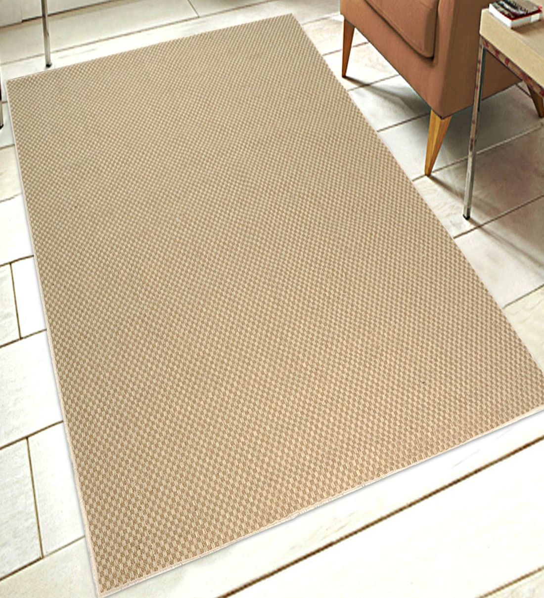 Buy Beige Jute & Cotton Checkered 5 x 7 Feet Hand Woven Carpet by Saral ...