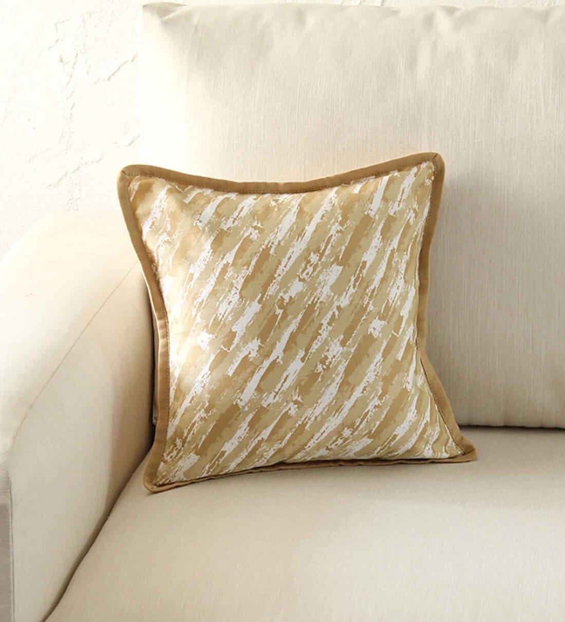 Buy Beige Cotton Satin Abstract 12x12 inches Cushion Covers (1 Pc) at ...
