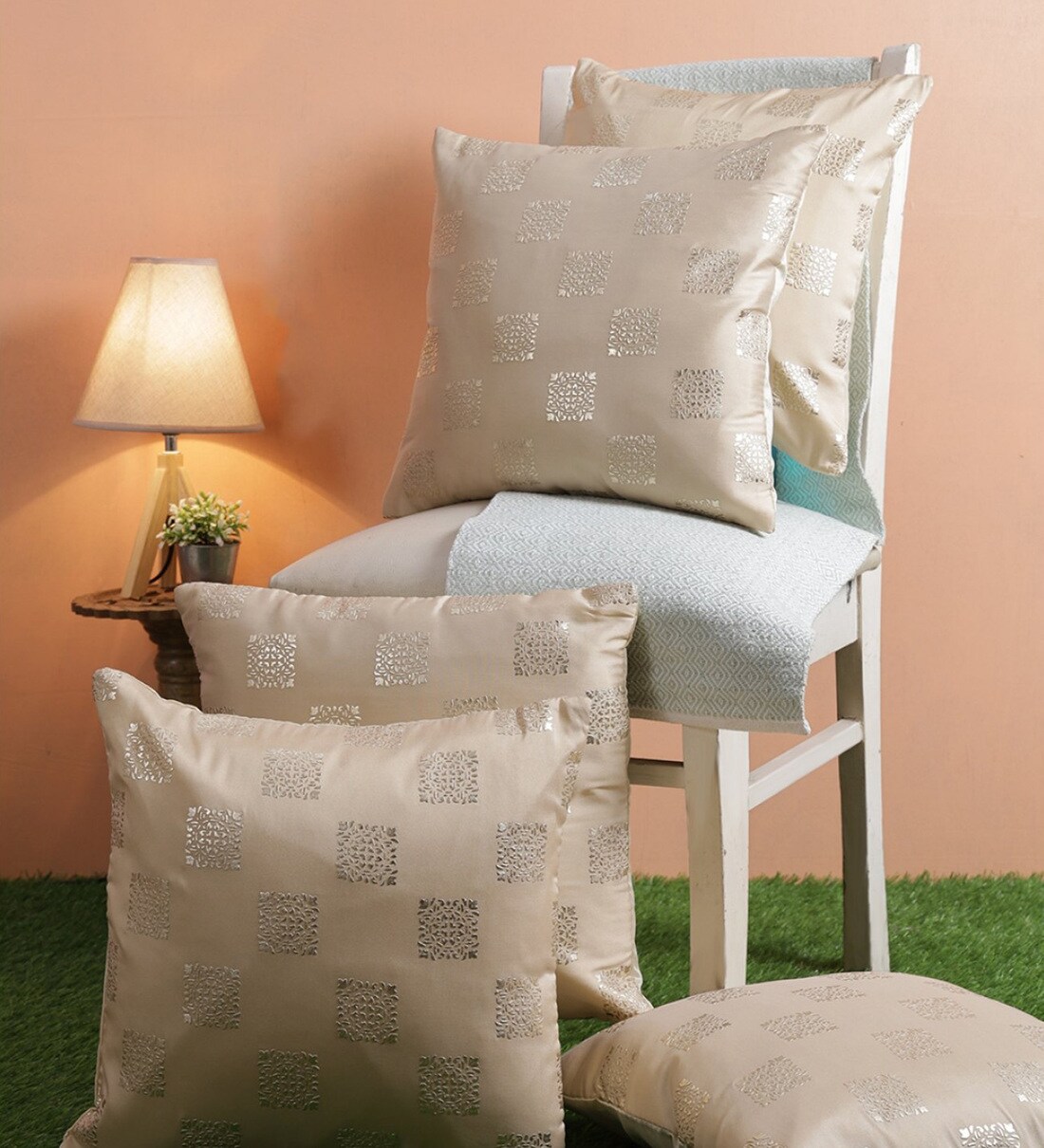Buy Beige Polyester Ethnic Motif 16x16 inches Cushion Cover (5Pc) at 68 ...