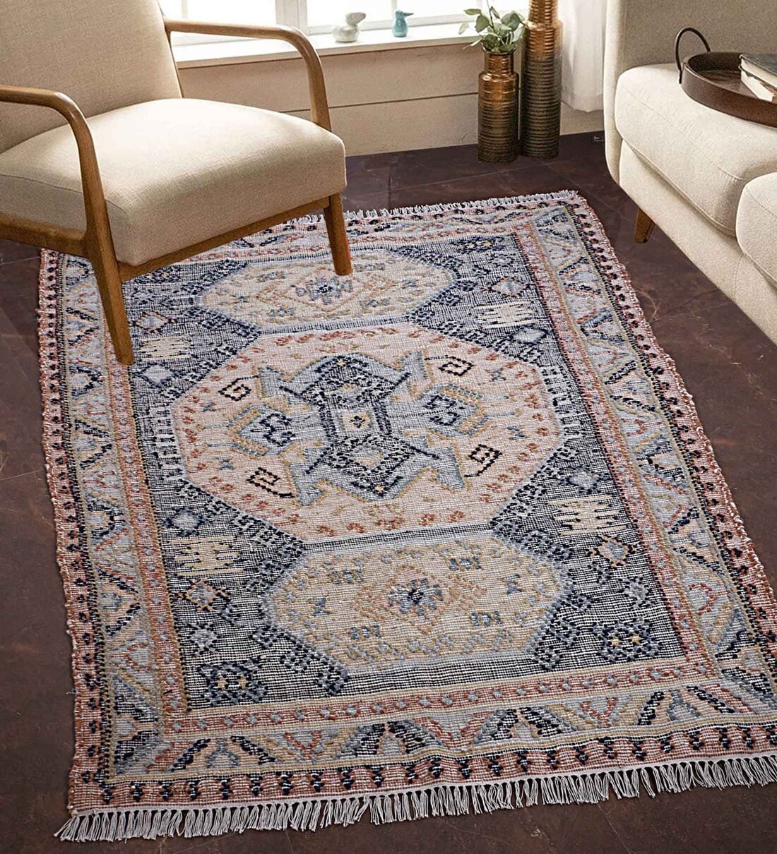 Buy Beige Jute & Cotton 5 ft X 8 ft Hand Tufted Dhurrie by KAMAL DURRY ...