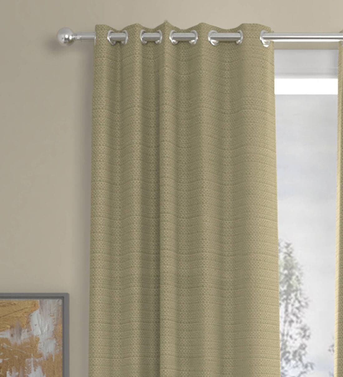 Buy Beige Solid Polyester 7 Ft Semisheer Eyelet Door Curtains (Set of 2 ...