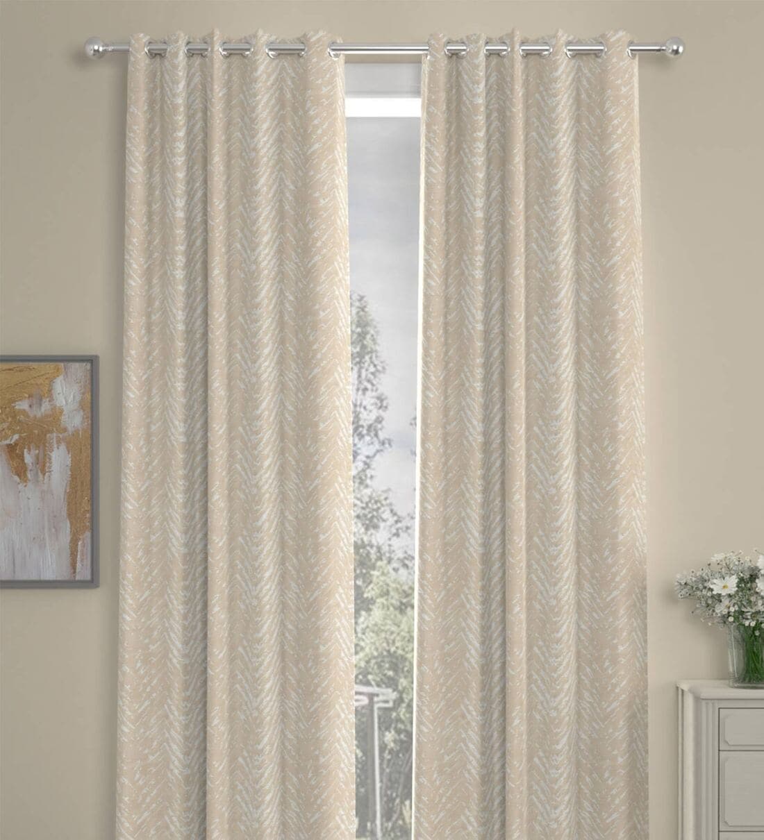 Buy Beige Polyester Geometric 9 Ft Semisheer Eyelet 2 Door Curtains at ...