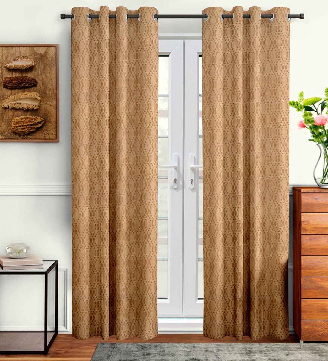 Buy Beige Solid Polyester 7 Ft Semisheer Eyelet Door Curtains (Set of 2 ...