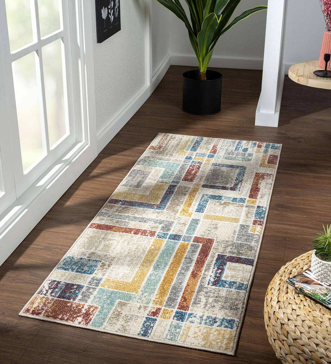 Buy Multicolor Geometric Polypropylene 5 x 2 Feet Machine Made Floor ...