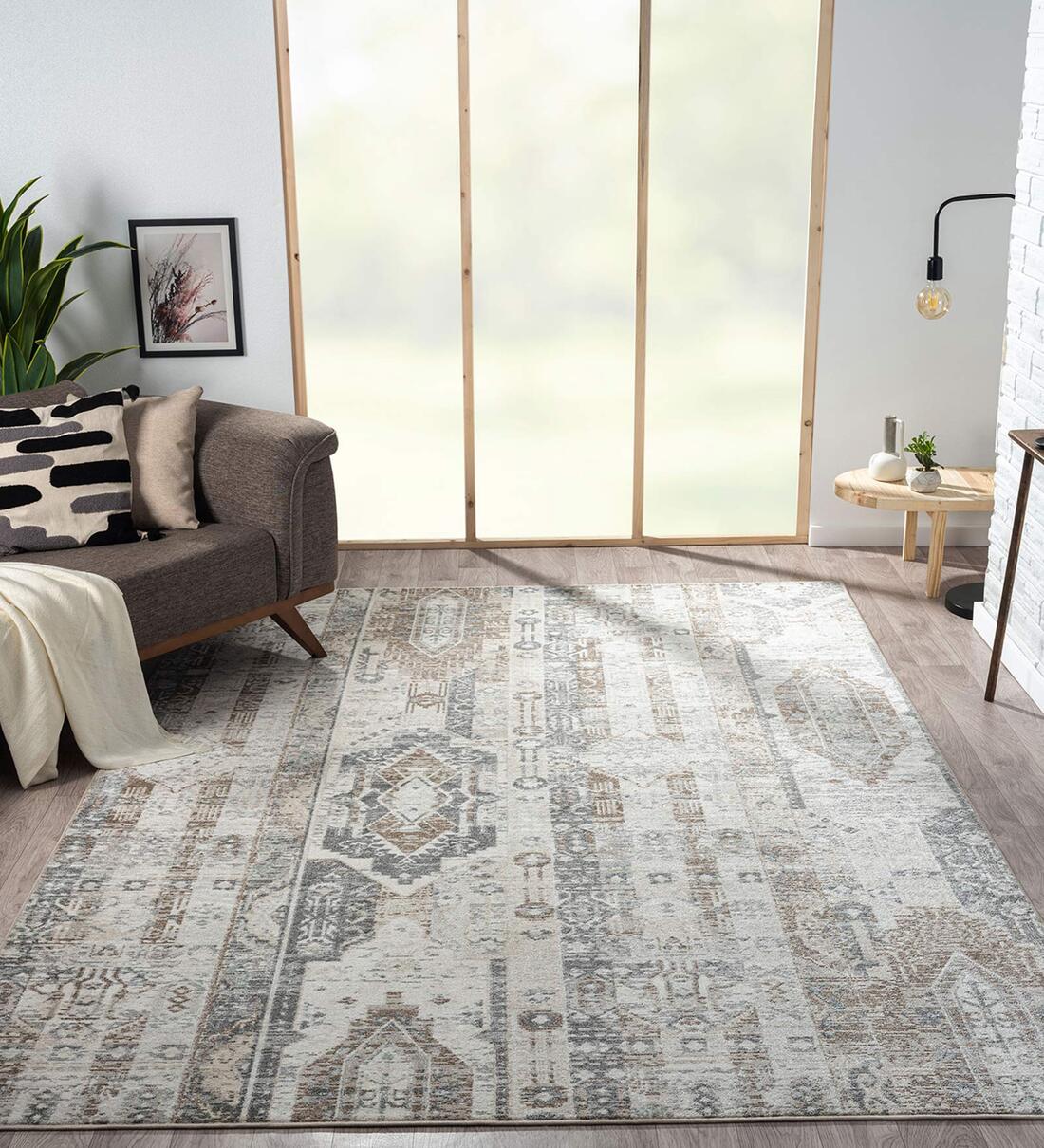 Buy Beige Abstract Polypropylene 4 ft x 6 ft Machine Made Carpet by ...