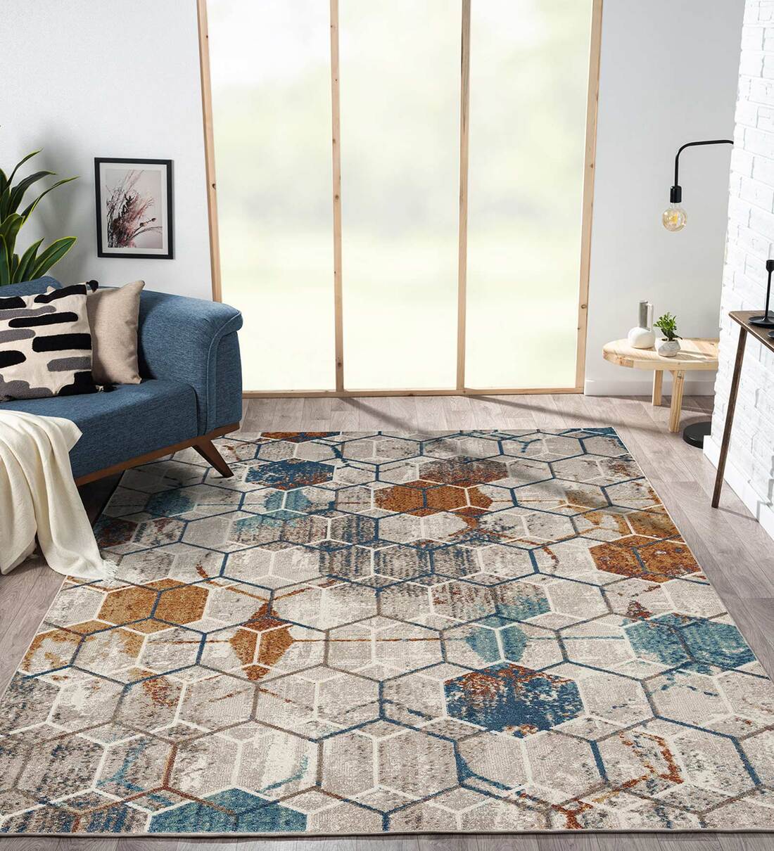 Buy Beige Geometric Polypropylene 4 ft x 6 ft Machine Made Carpet by ...