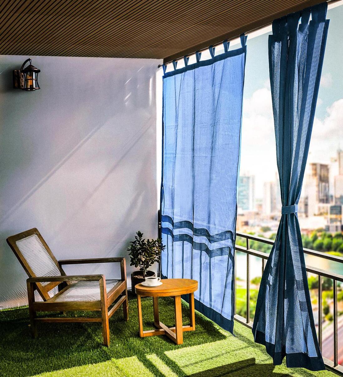 Buy Blue Polypropylene Solid 5ft Semisheer Fabric Loops Window Curtains ...