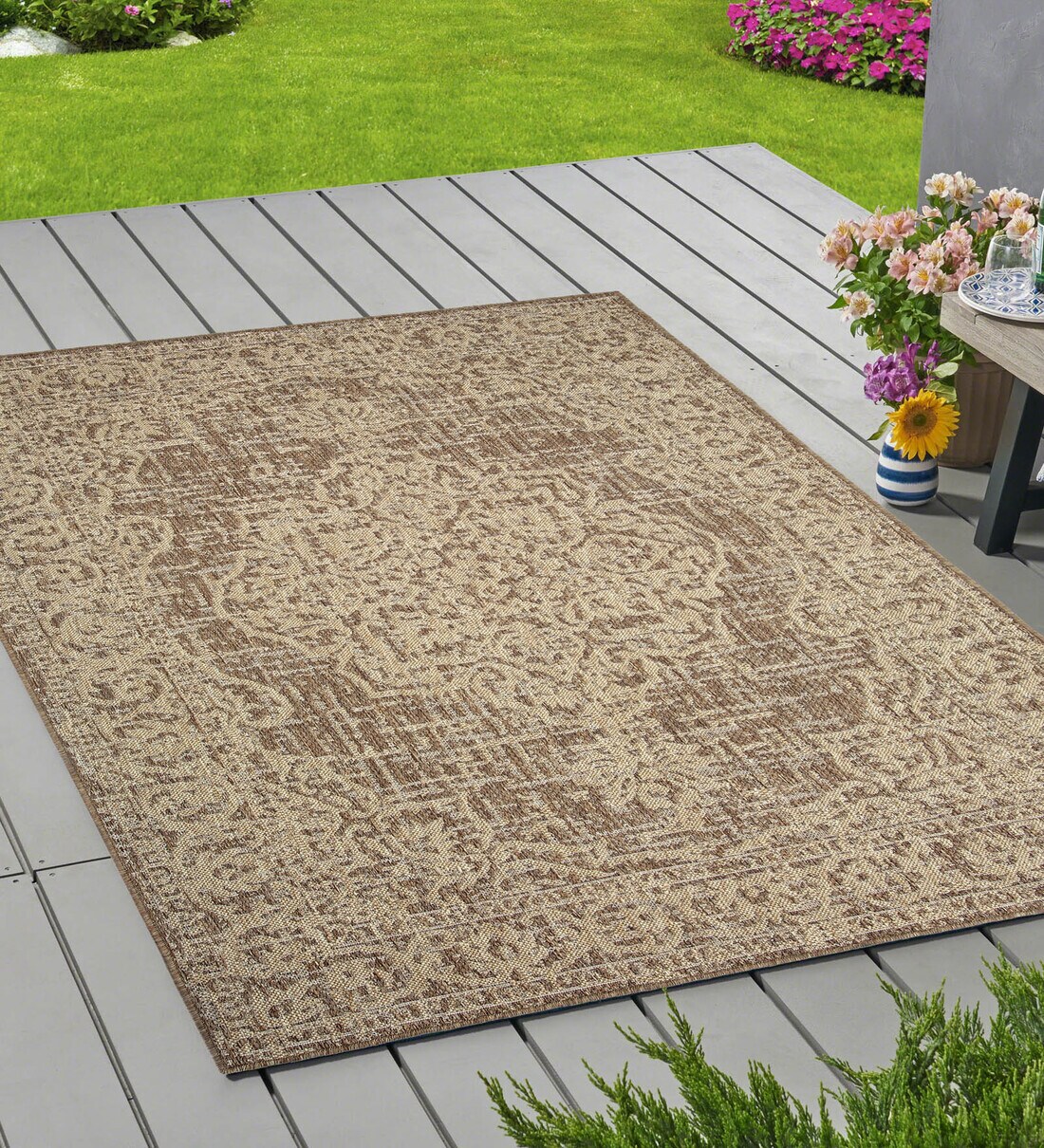 Buy Beige Persian Polypropylene 5 ft x 7 ft Machine Made Carpet by ...