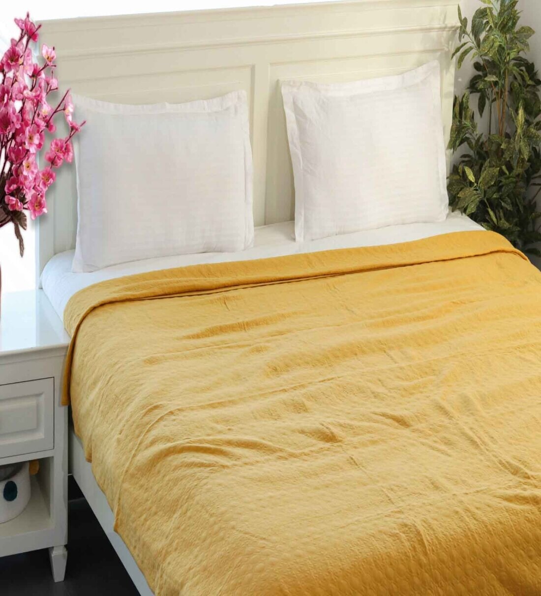 Buy Beige Polyster Solid 120 Gsm Double Bed Quilts By Pluchi at 100% ...