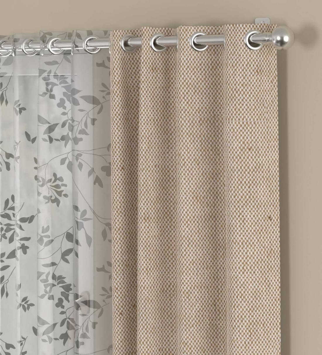 Buy Beige Floral Poly Cotton 5 Ft Semisheer Eyelet Window Curtains (Set ...