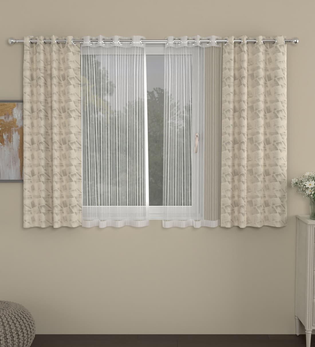 Buy Beige Semisheer Polyester 5 Feet Eyelet Set of 4 Curtains at 50% ...
