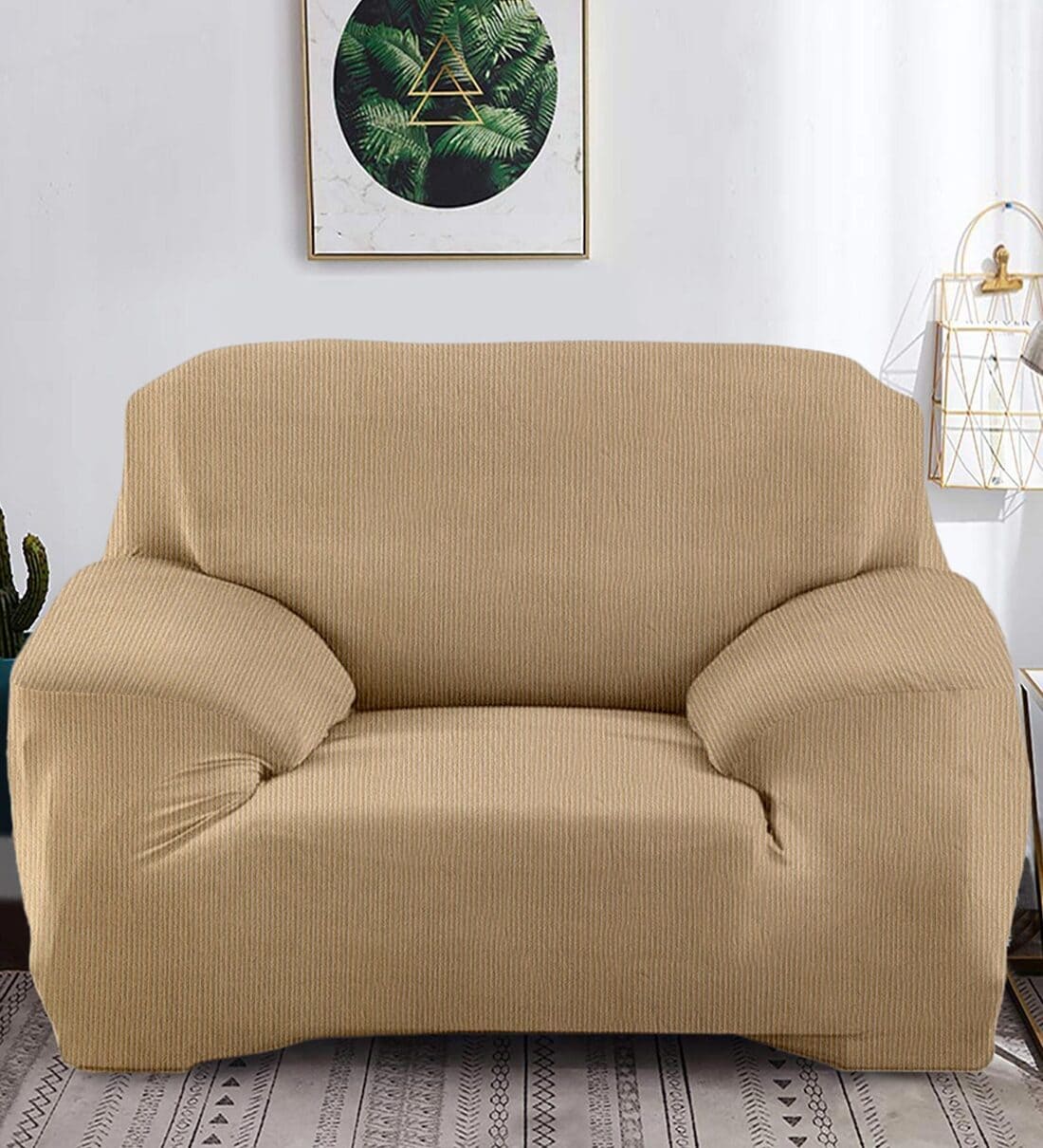 Buy Beige Solid Polyester 57x35 Inches 1 Seater Sofa Cover by Cortina ...