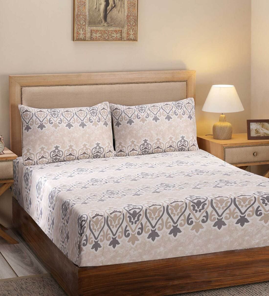 Buy Beige Traditional 300 TC 100% Cotton King Sized Bed Sheets with 2 ...