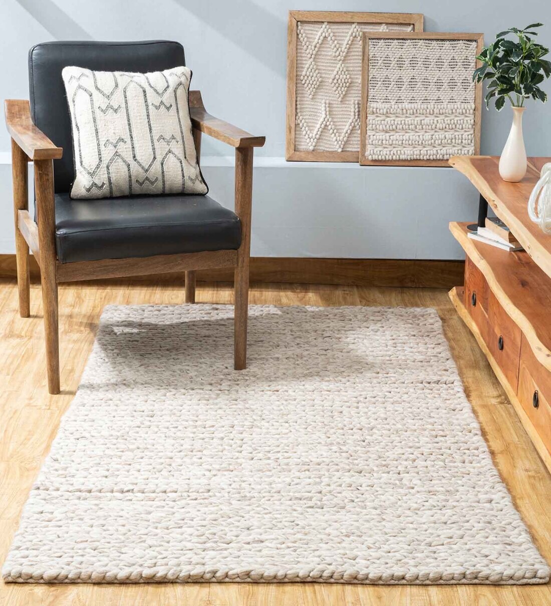 Buy Beige Wool and Cotton 4 ft X 6 ft Hand Woven Dhurrie by The Indoor ...