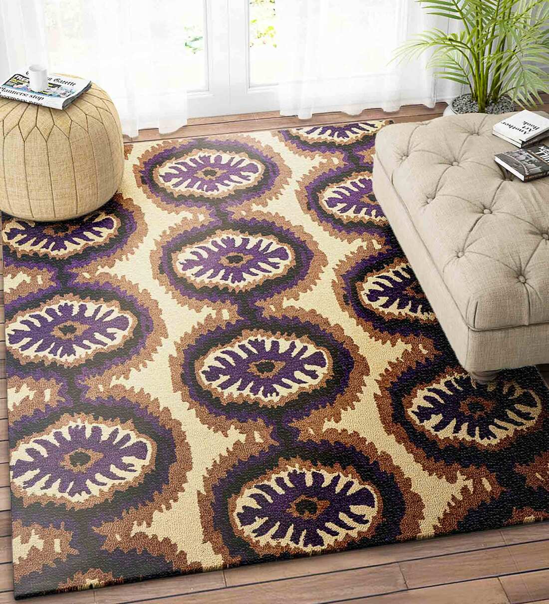 Buy Beige Abstract Wool 5 ft x 8 ft Hand Tufted Carpet by Imperial ...