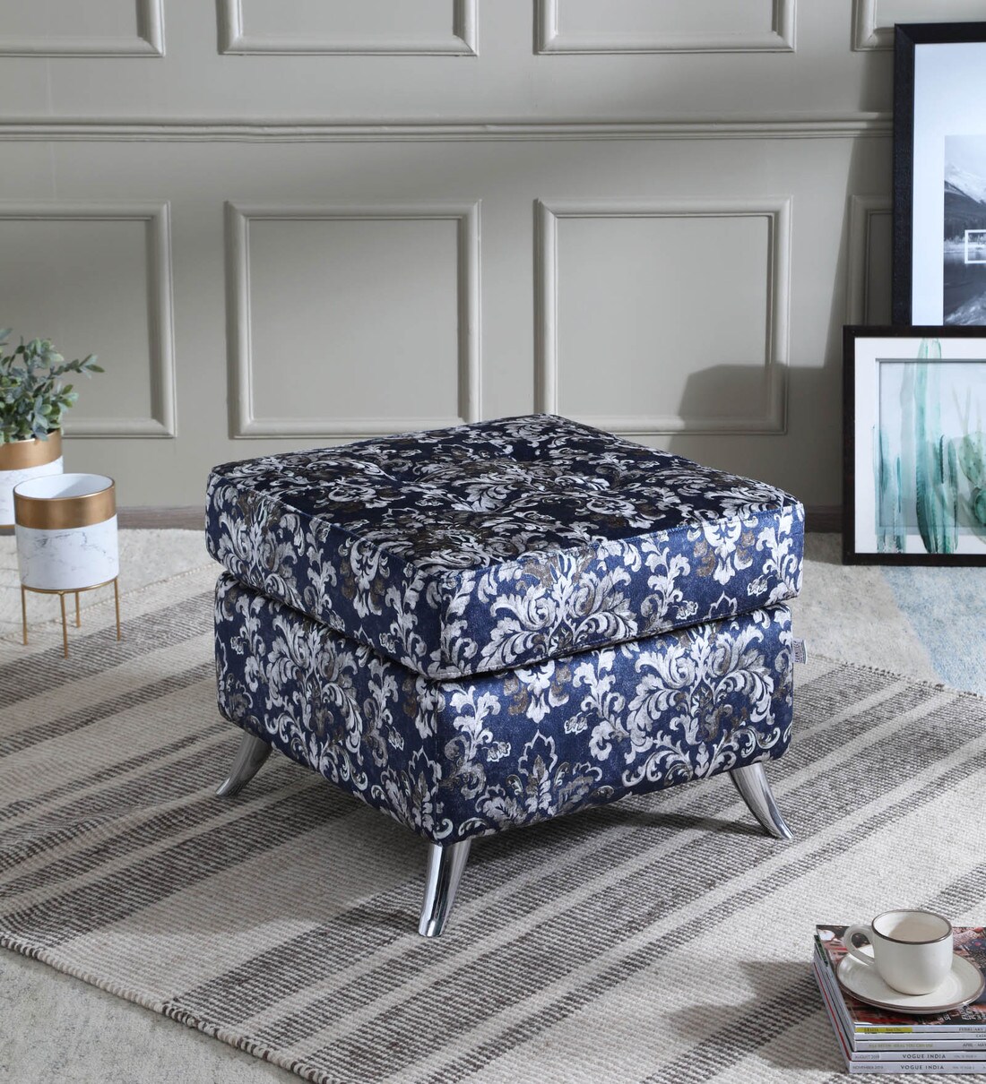 Buy Beijing Ottoman In Blue Floral Design at 29% OFF by FURNITECH LUXE ...