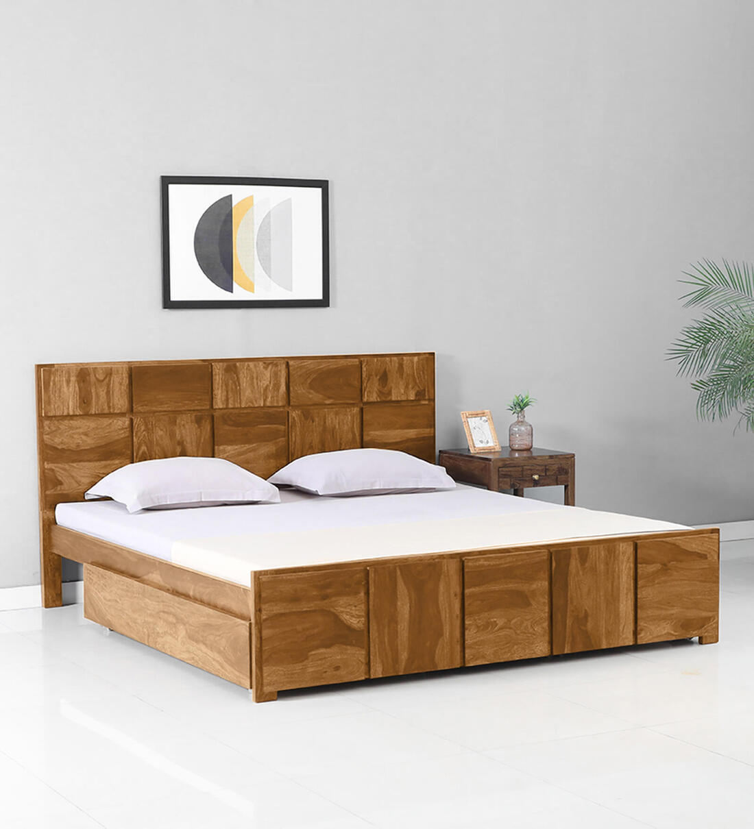 Buy Bergen Sheesham Wood King Size Bed In Rustic Teak Finish With ...