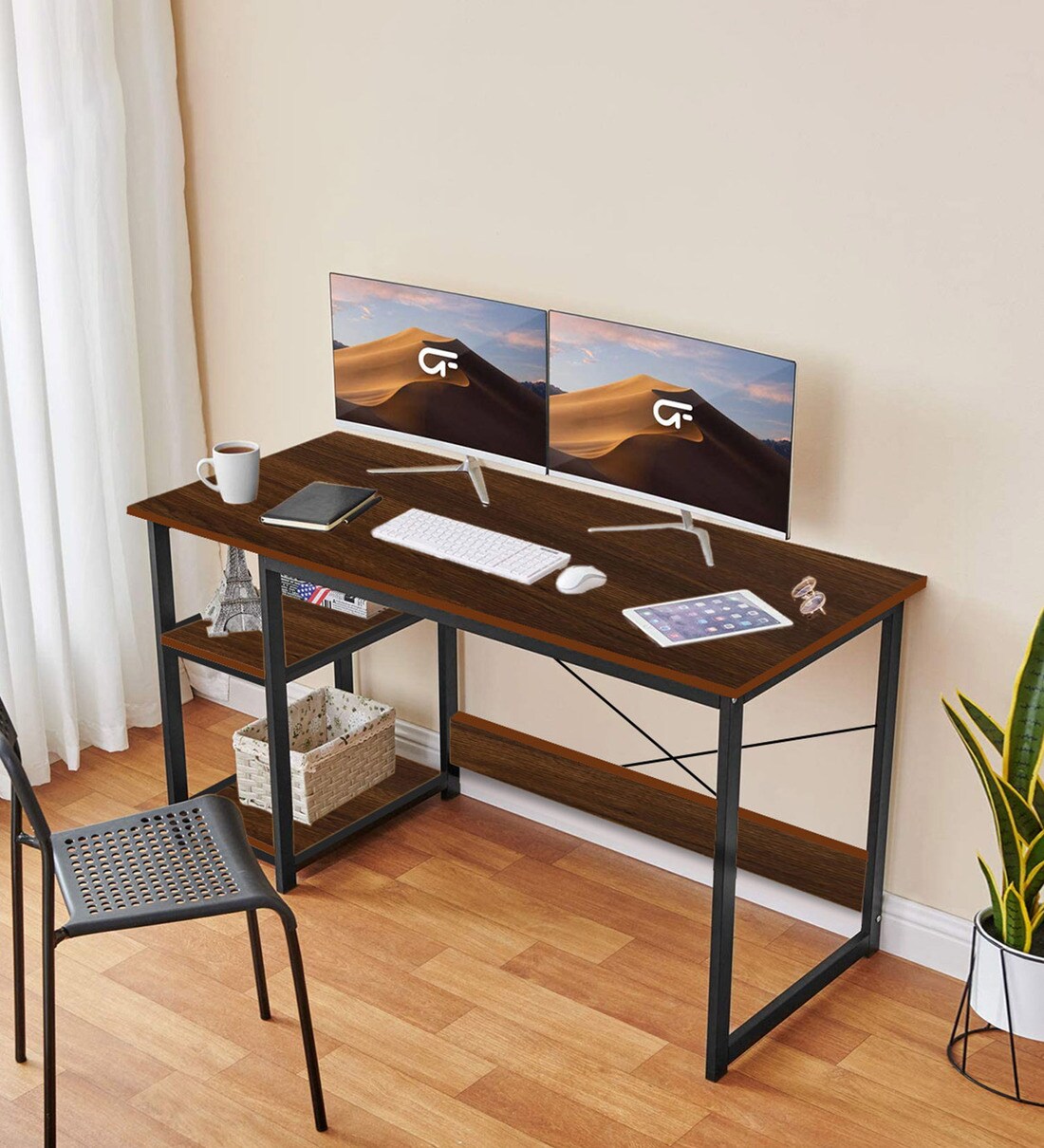 Buy Berlin Computer Table in Oak Brown Finish Online - Computer Tables ...