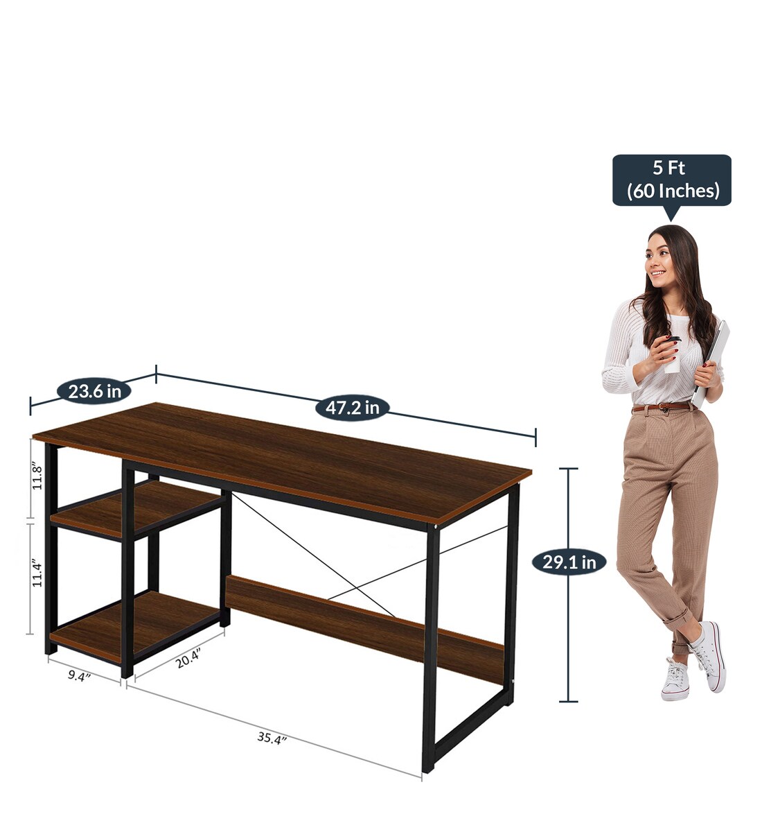 Buy Berlin Computer Table in Oak Brown Finish Online - Computer Tables ...