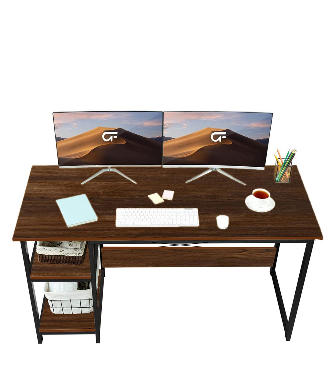 Buy Berlin Computer Table in Oak Brown Finish Online - Computer Tables ...