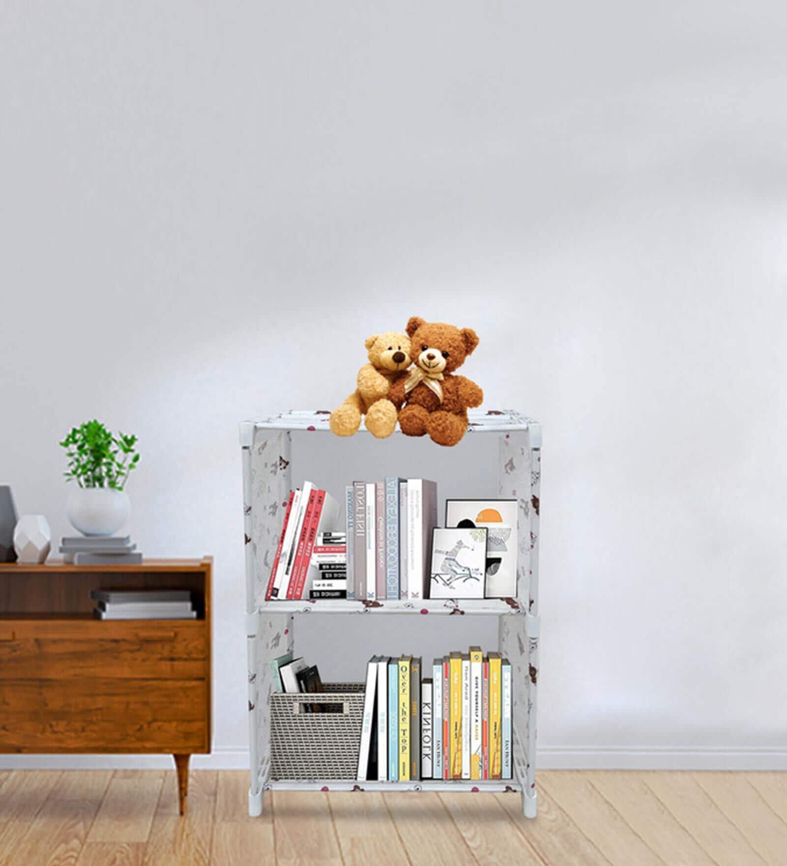 Buy Bear Pattern Bookshelf With 1X3 Storage In White Colour By Homelle ...