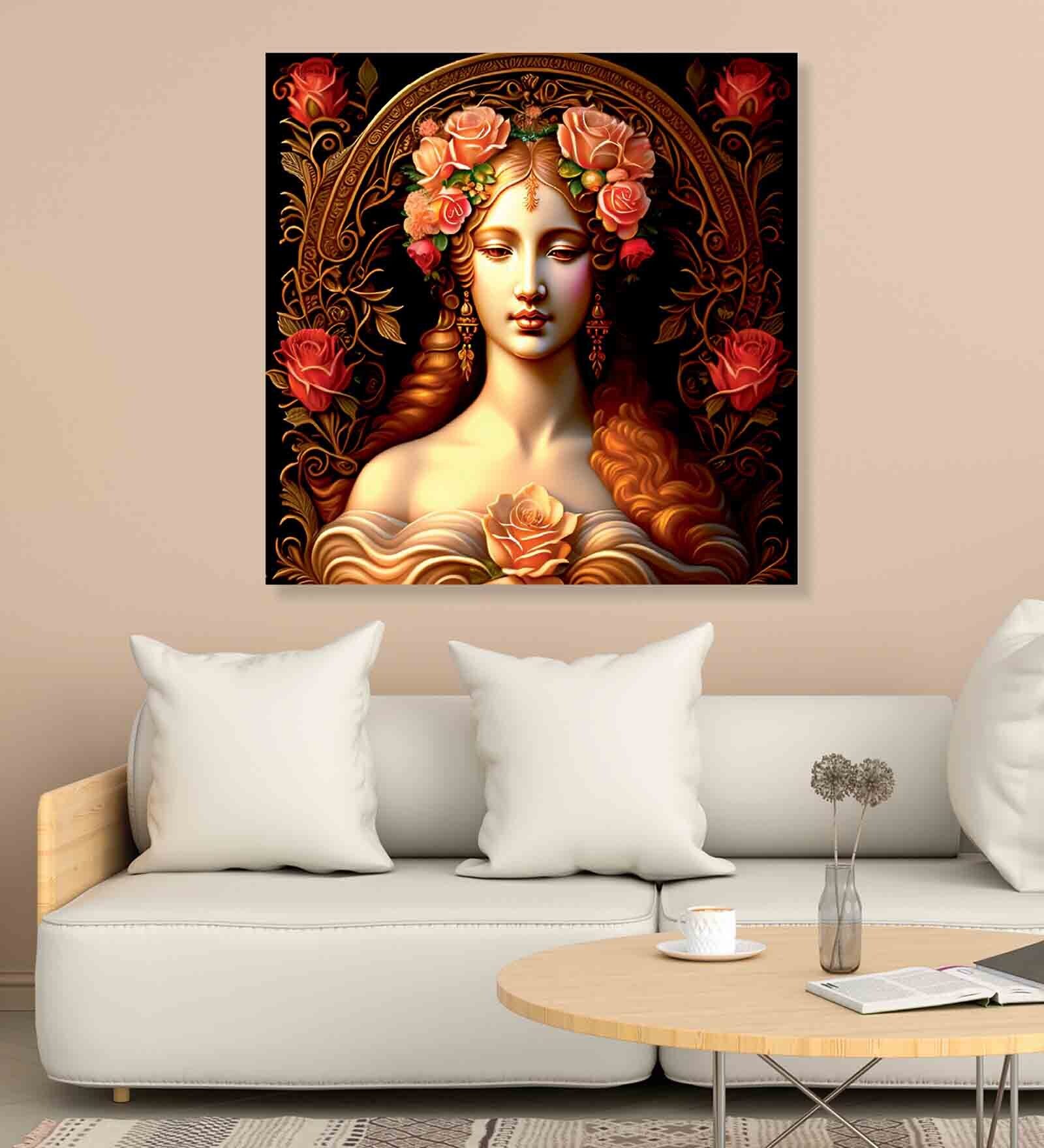 Buy Beautiful Lady Multicolour Canvas Framed Wall Painting at 11% OFF ...