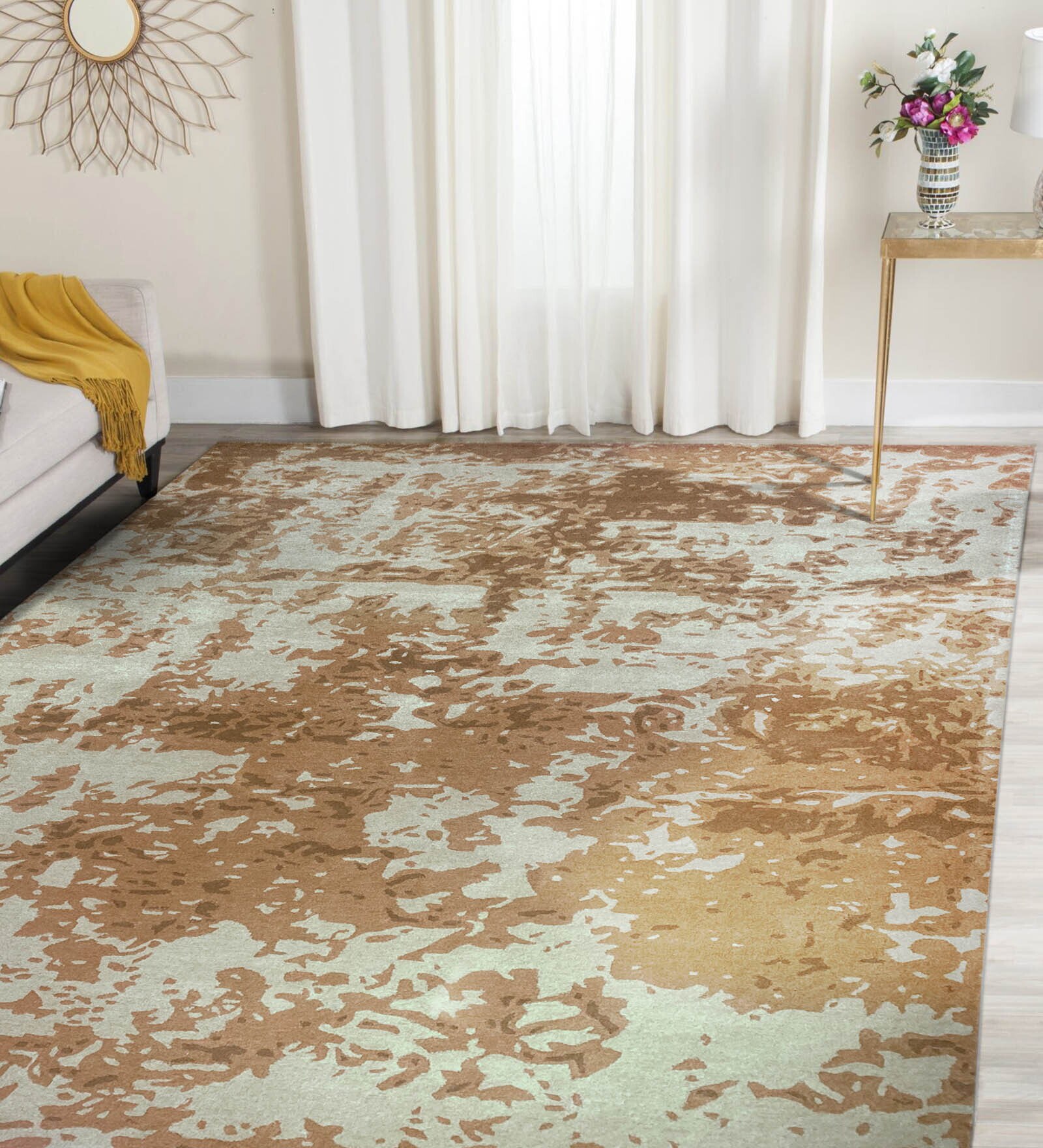 Buy Beige Abstract Wool 5 ft x 7 ft Hand Tufted Carpet by QAALEEN at 17 ...