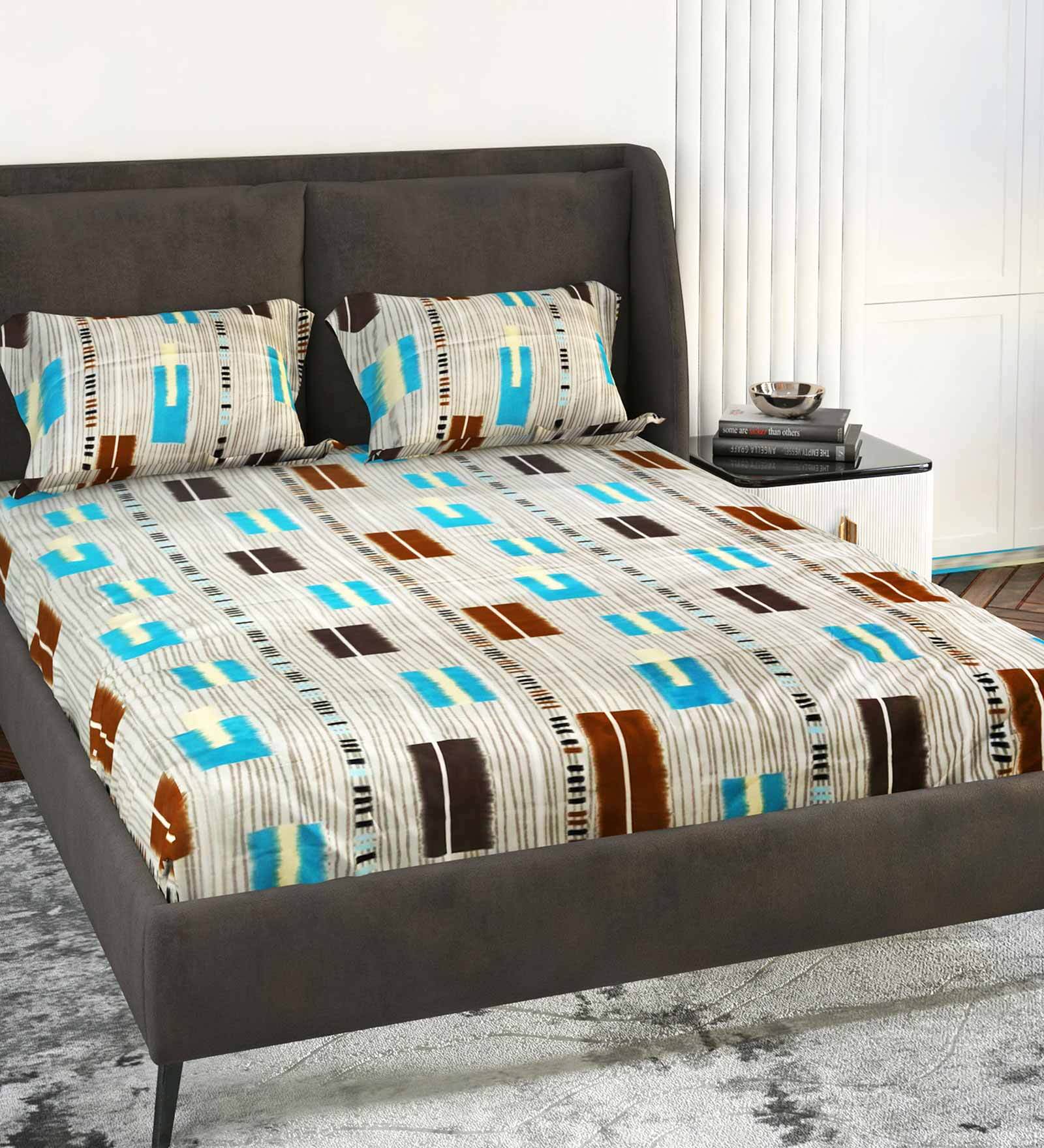 Buy Beige Abstract 180 TC 100 % Cotton Double Bedsheet With 2 Pillow Covers by LABHAM at 63% OFF ...
