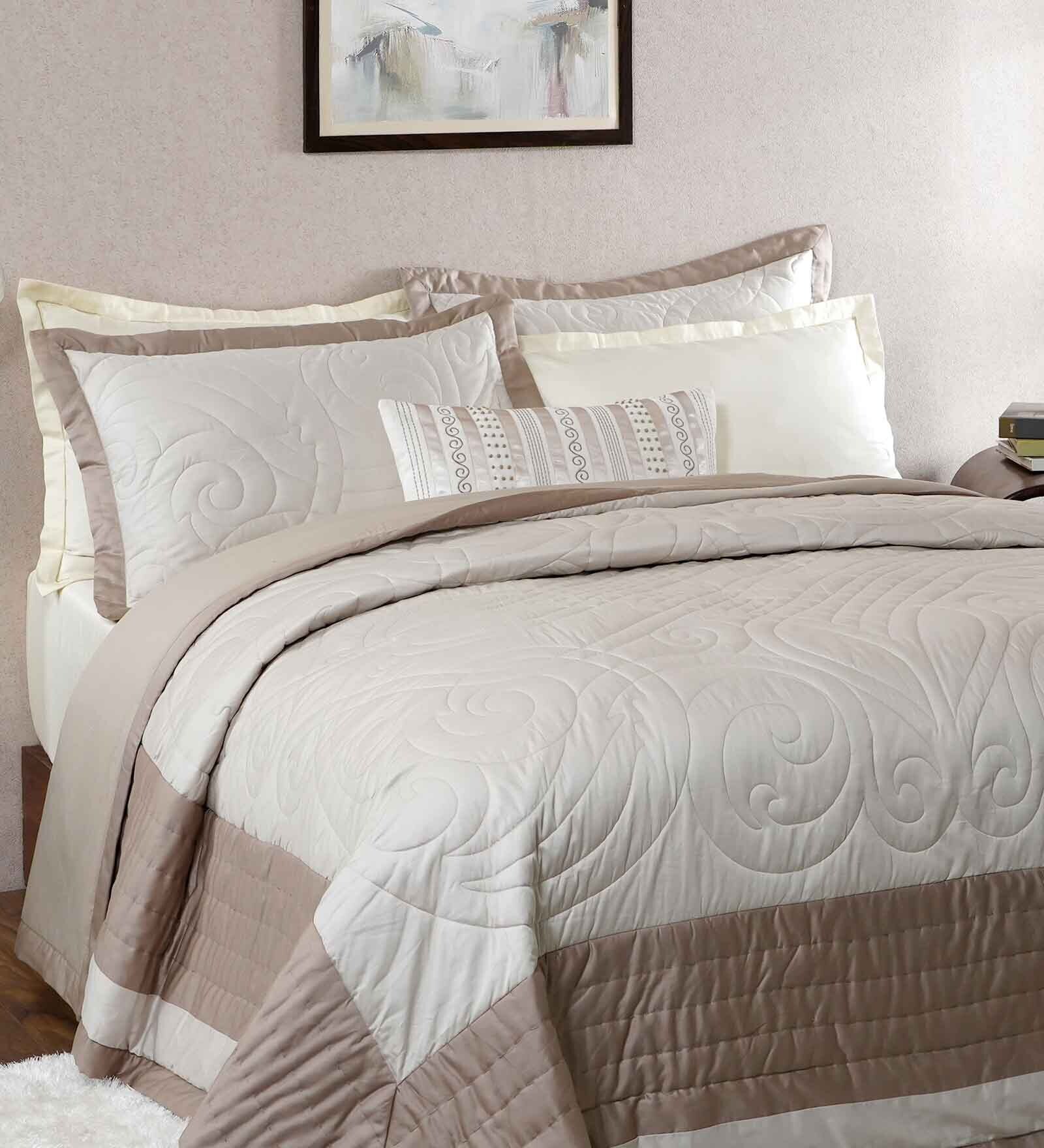 Buy Beige Abstract 145 GSM Cotton 8 Pieces Quilt Set Tranquil Essence ...
