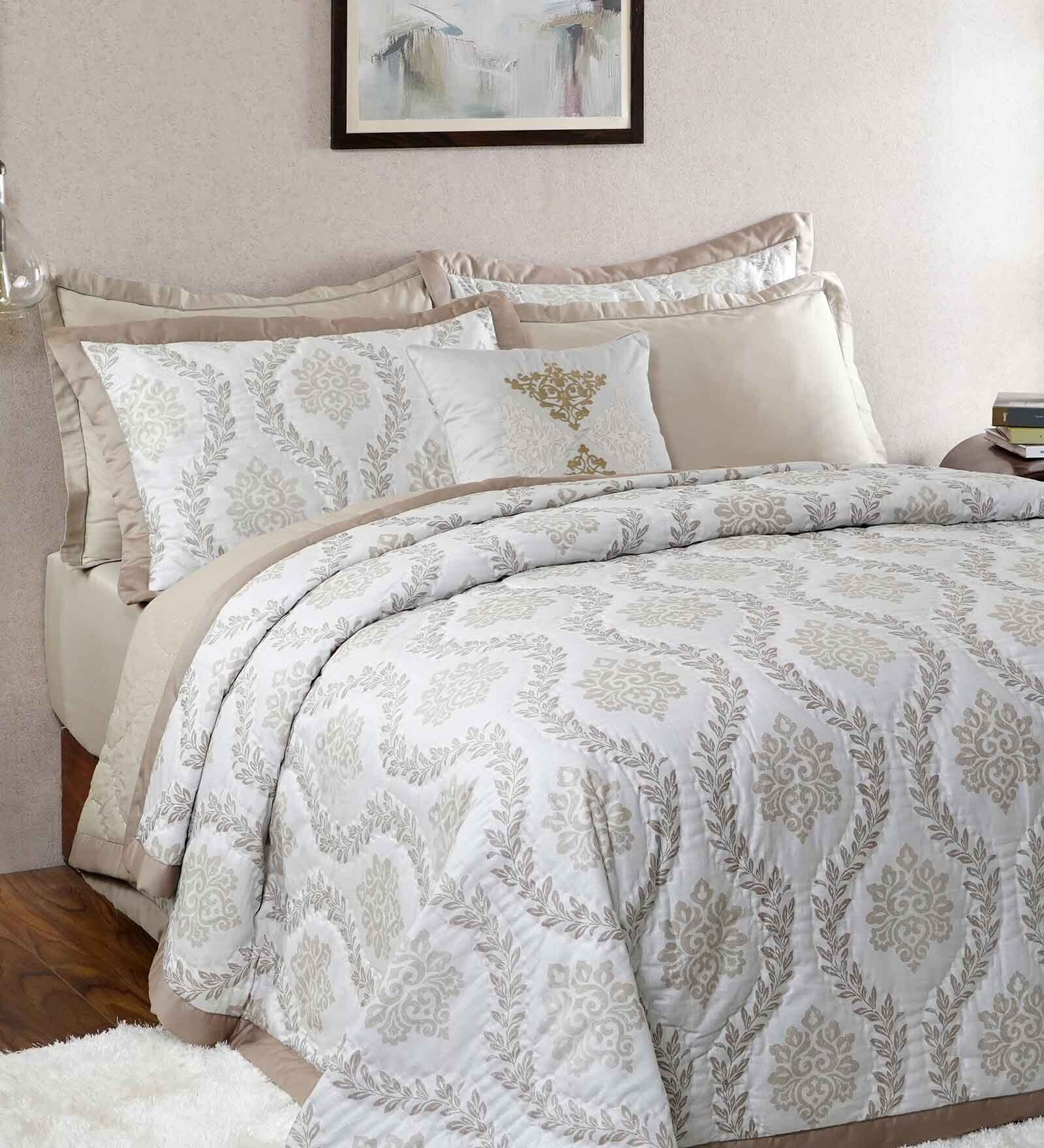 Buy Beige Abstract 145 GSM Cotton 8 Pieces Quilt Set Tranquil Essence ...