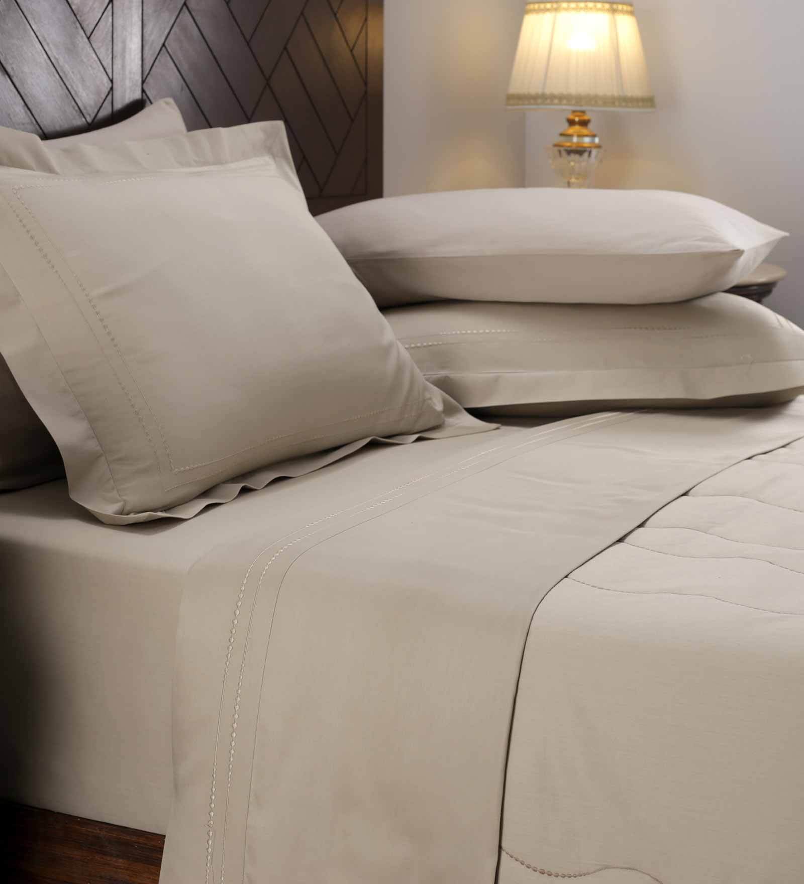 Buy Beige Solid 400 TC Cotton (Set of 4) Double Bed Bedding Sets at 50% ...