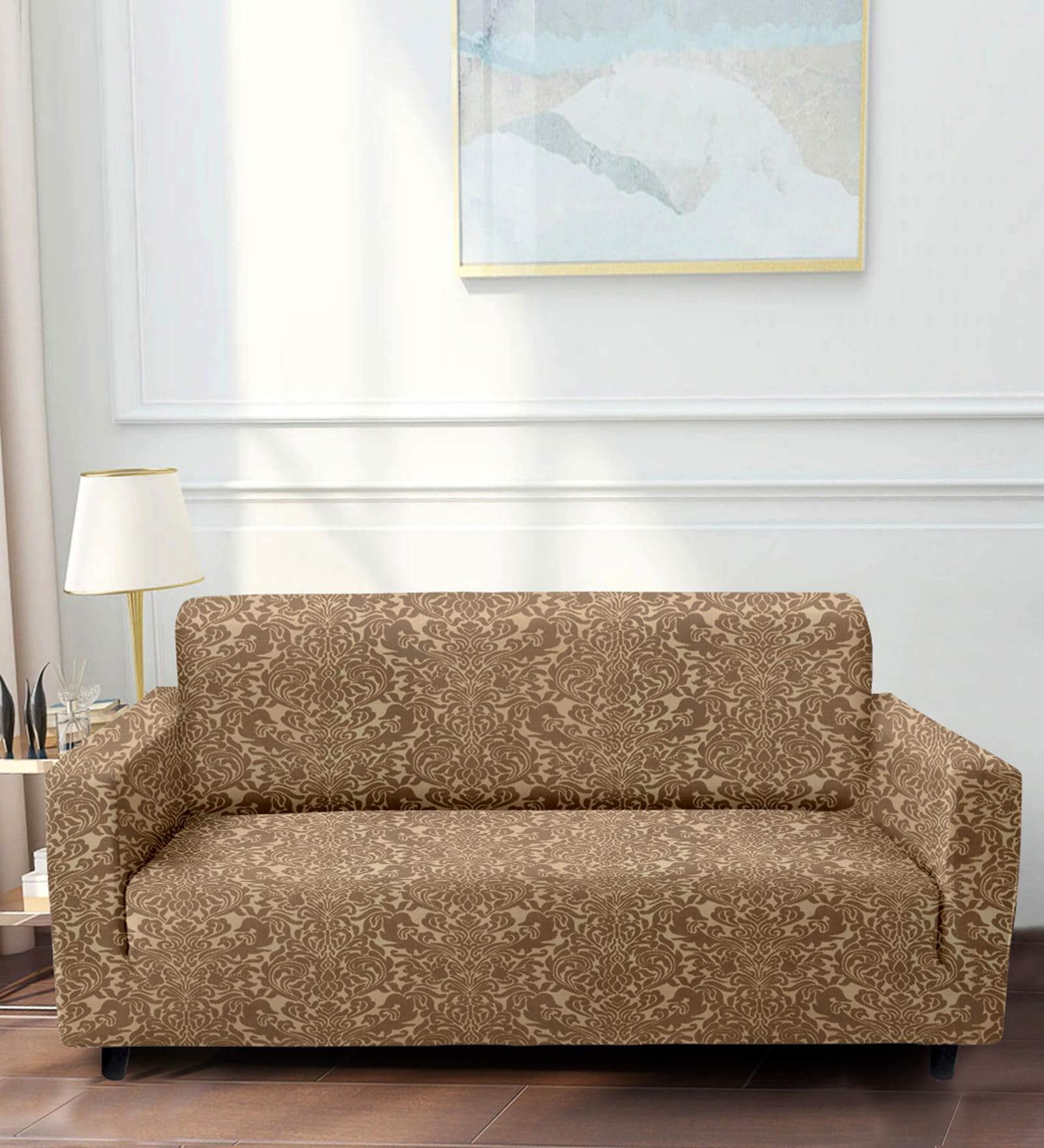 Buy Beige Abstract Polyester 73x57 Inch 2 Seater Sofa Cover by Cortina ...
